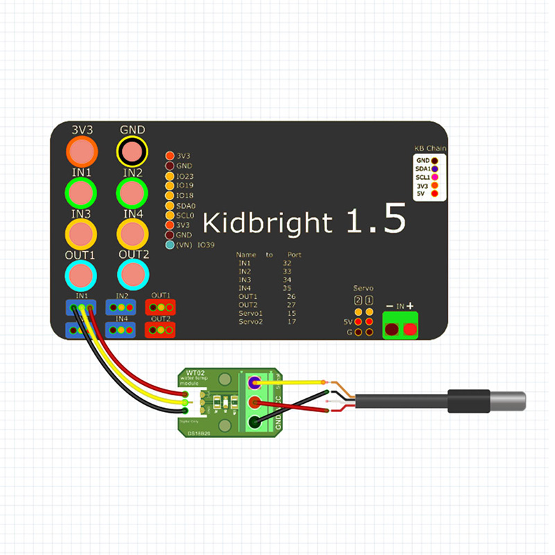 DS18B20(วัดอุณหภูมิในน้ำ) พร้อมโมดุลสำหรับใช้กับบอร์ด Kidbright สายยาว 1 เมตร - PrinceBot - ThaiPick