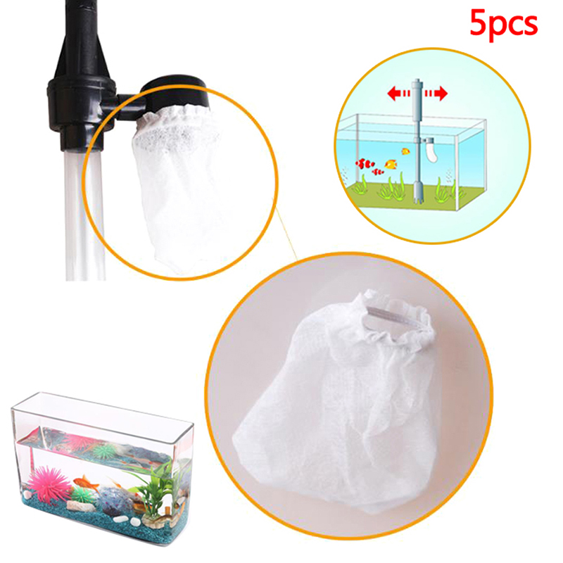 5pcs Aquarium Filter Bag Fish Tank Mesh Cotton Elasticated Bag Cleaning ...