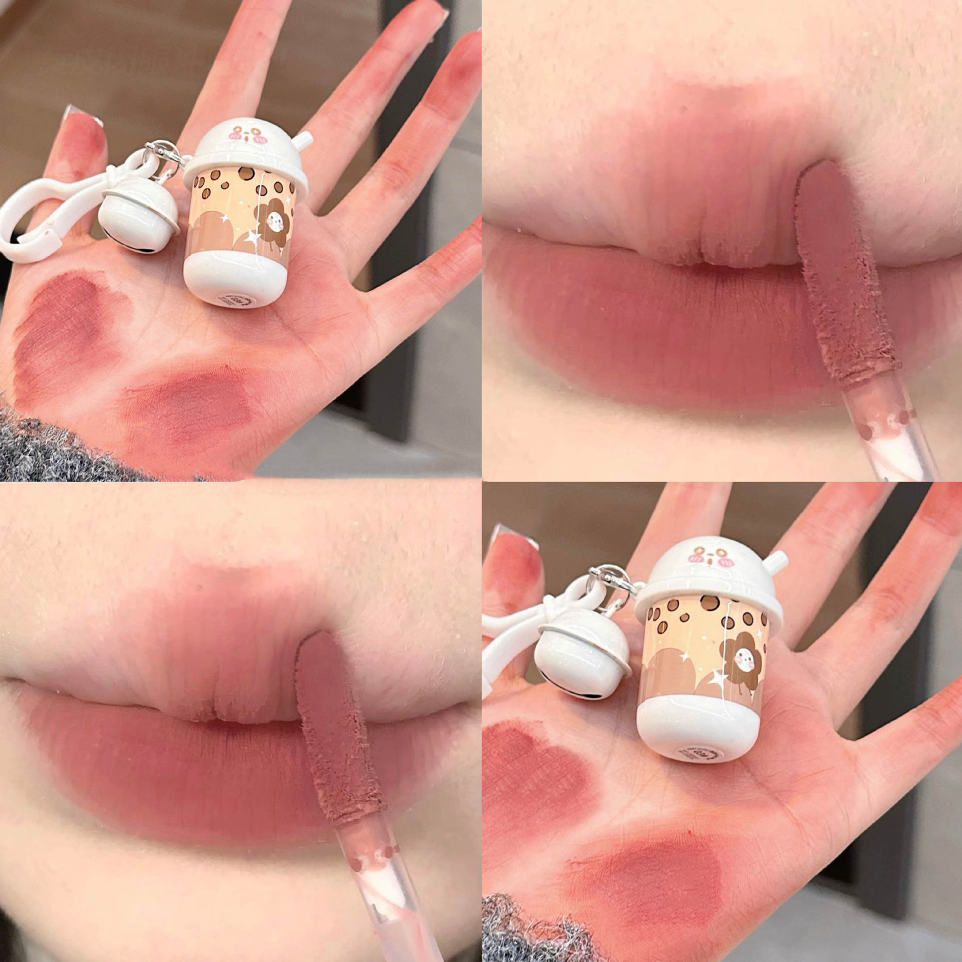 Huangdian Fashion Cute Red Brown Stain Keychain Lip Gloss Waterproof ...