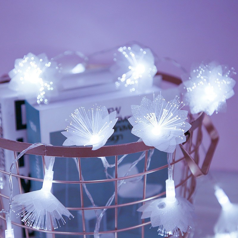 10Ft 20 LED Fairy Flower String Lights, Operated, Fiber Optic Twinkle ...