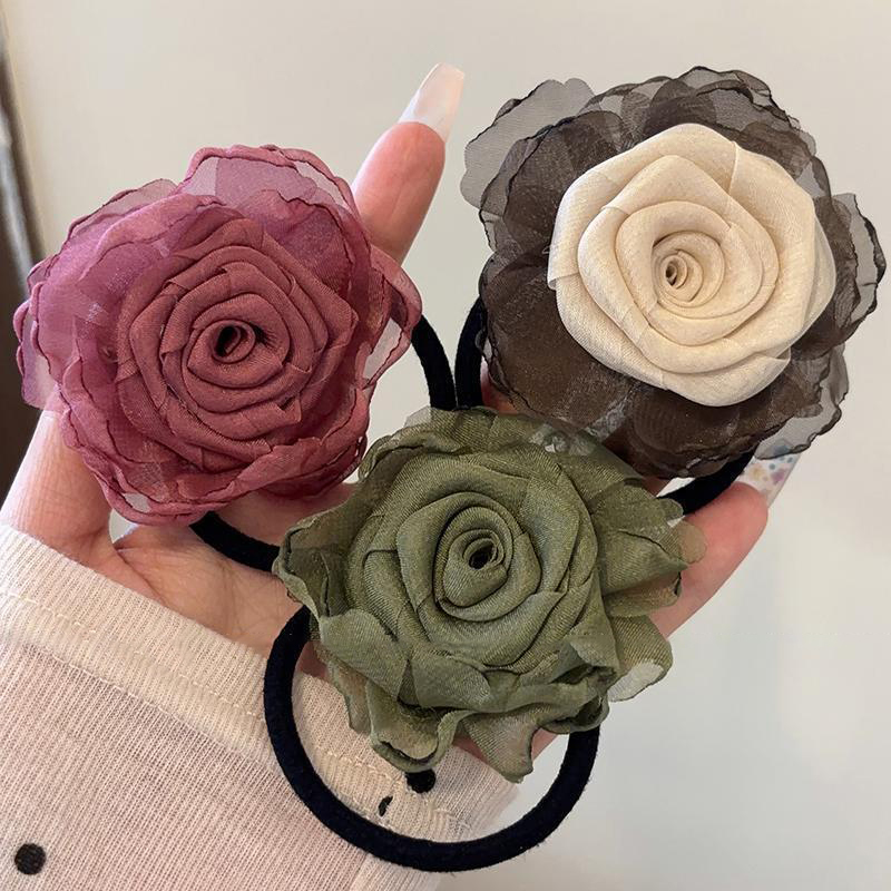 Chinese Style Retro Rose Elastic Hair Band Ponytail Flower Hair Rope ...