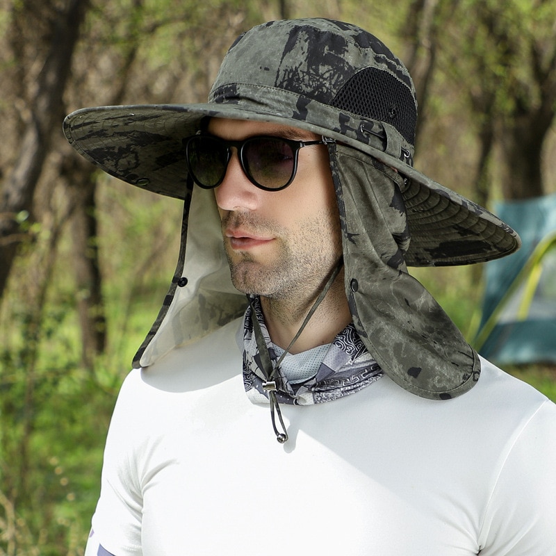Winmax 3pcs/Set Men Bucket Hat with Shawl Veil Camouflage Summer Sand ...