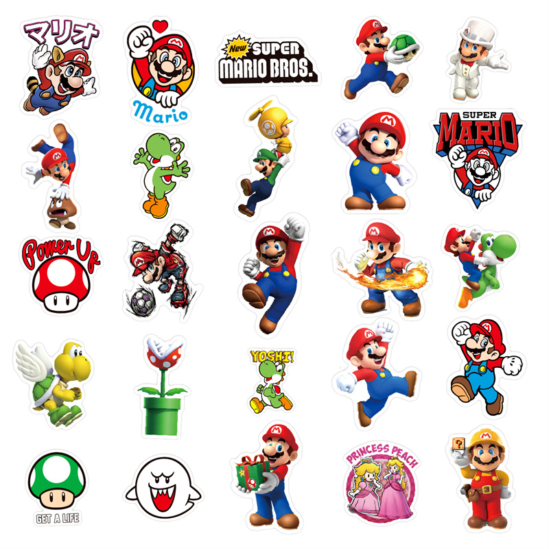 50Sheets Super Mario Bros Stickers For Water Bottles Cute Waterproof ...