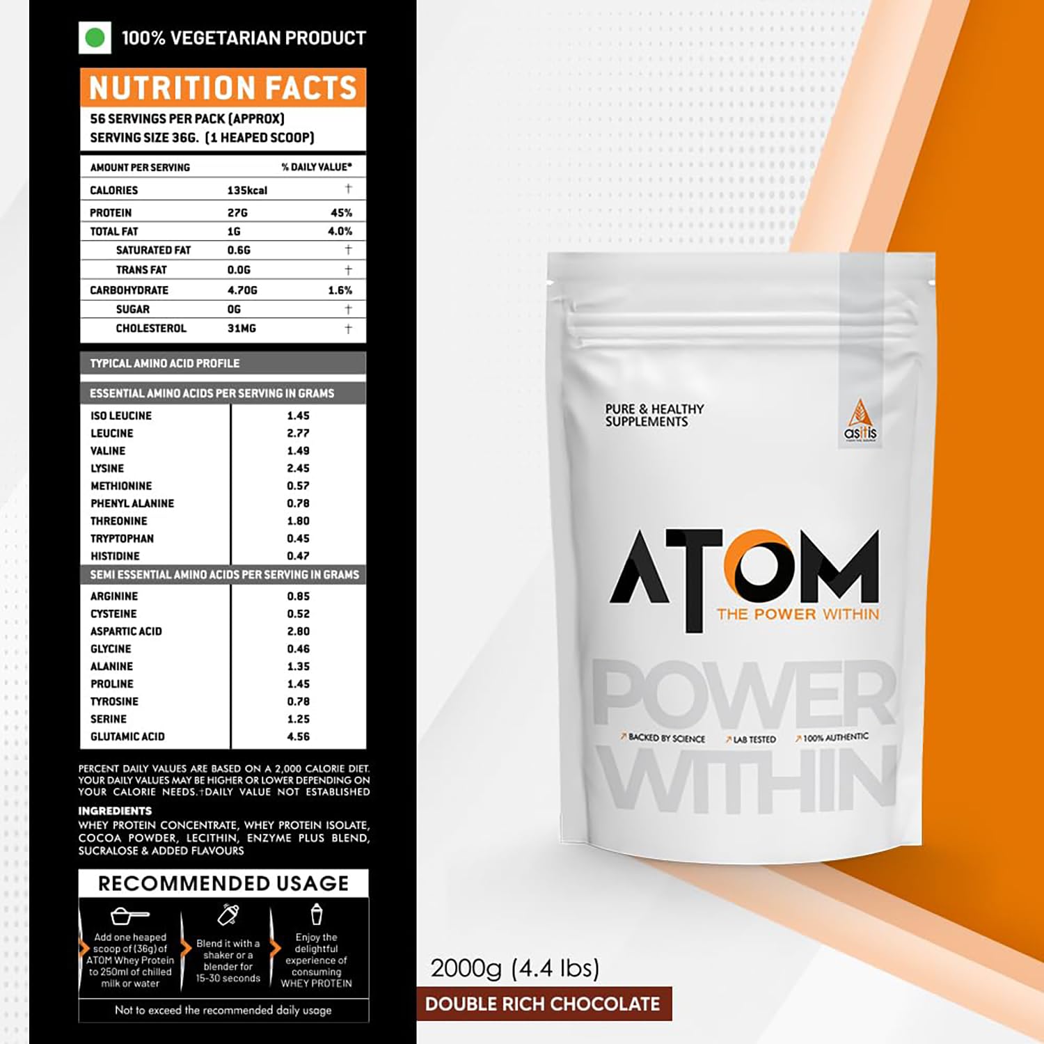 ASITIS ATOM Whey Protein Powder 2kg Chocolate Flavor Labdoor USA ...