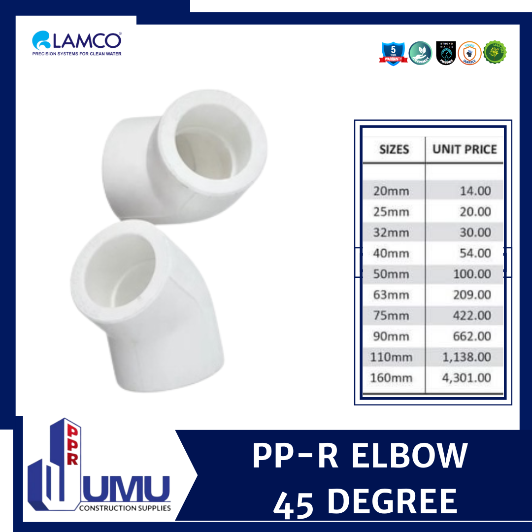 LAMCO PP-R FITTINGS ELBOW 45 DEGREE 25 MM | Lazada PH