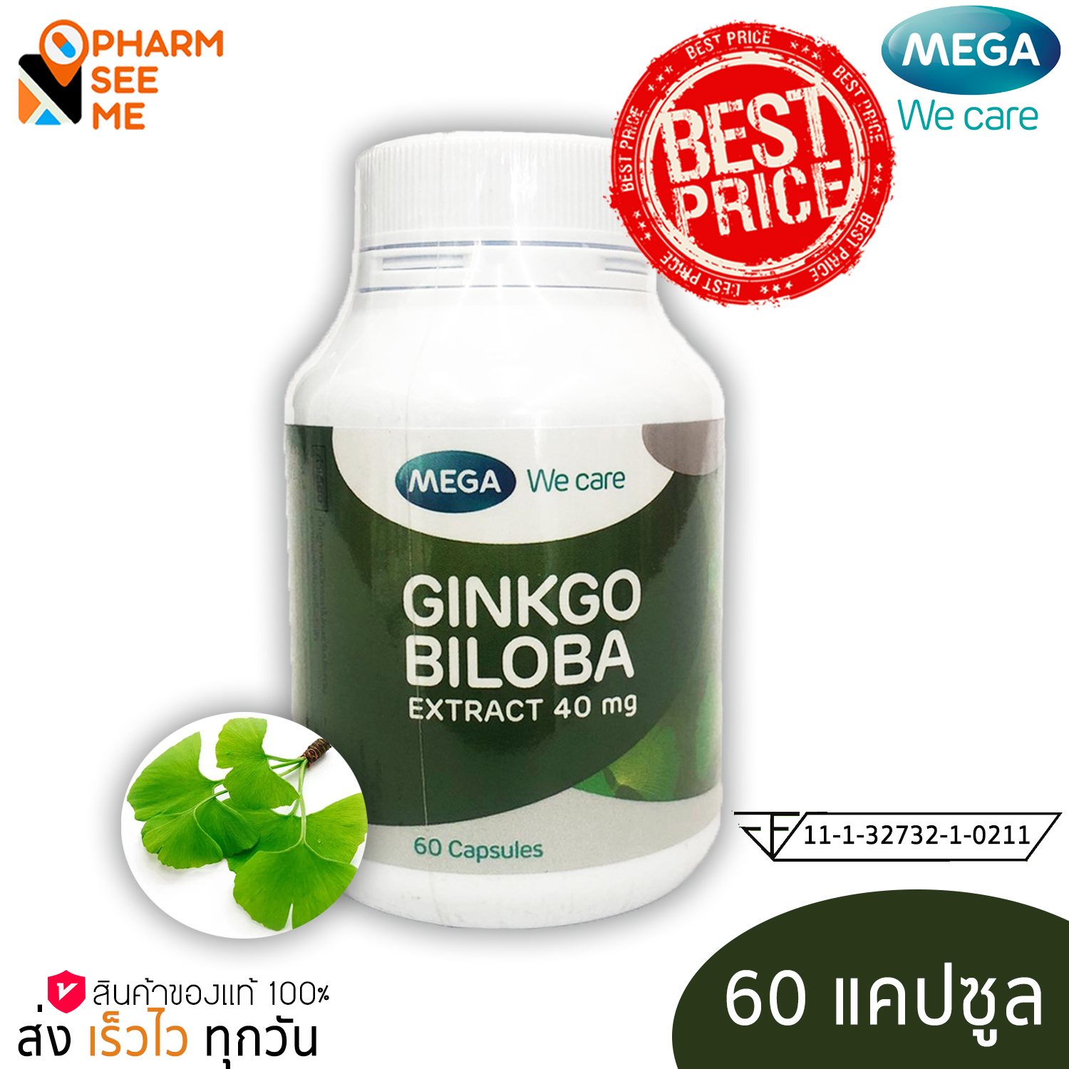 MEGA GINKGO 60 capsule Mega We Care Ginkgo Biloba กิงโกบิโลบา สารสกัด ...
