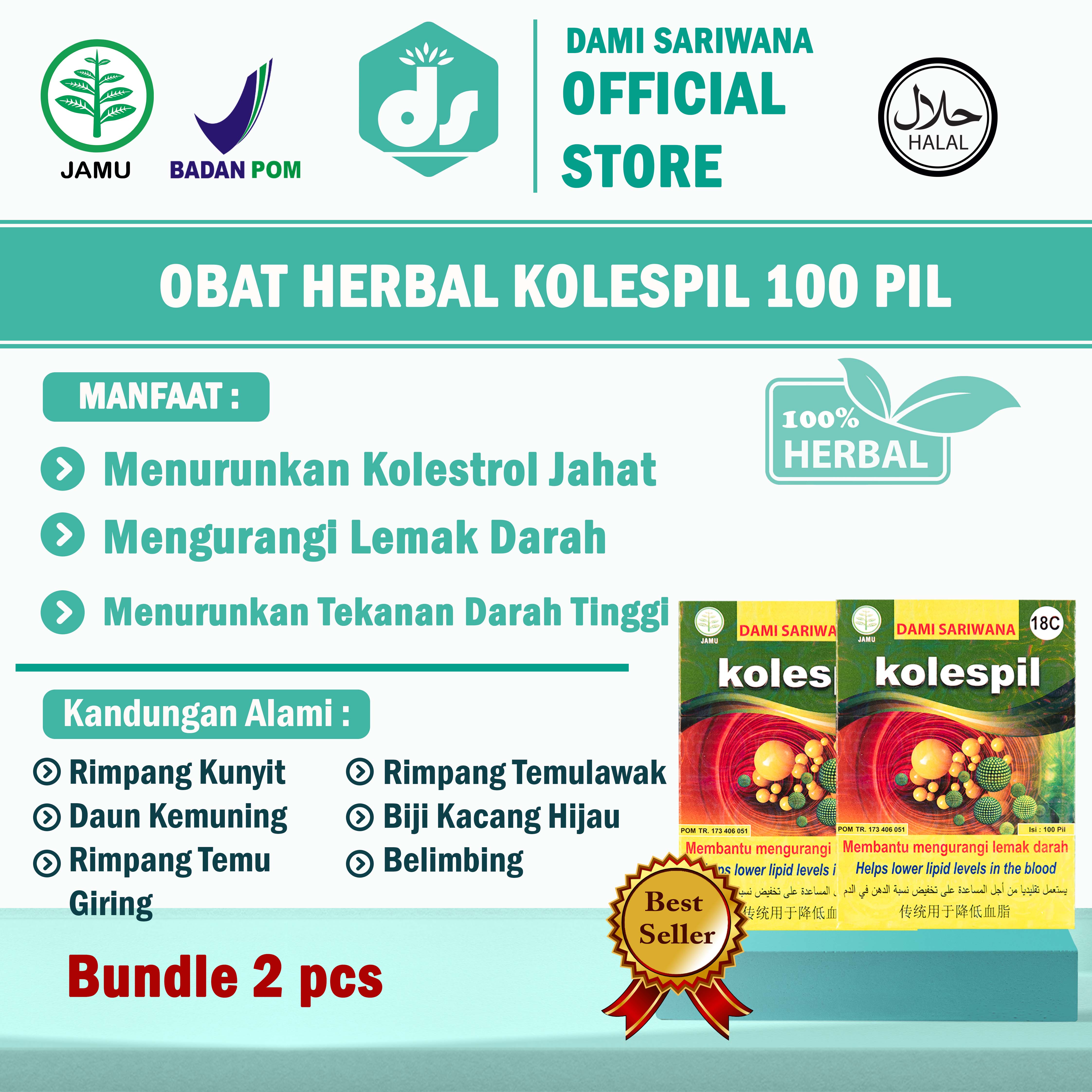 [TWINPACK] KOLESPIL 100 Pil Herbal Alami Halal Mengurangi Lemak Darah ...