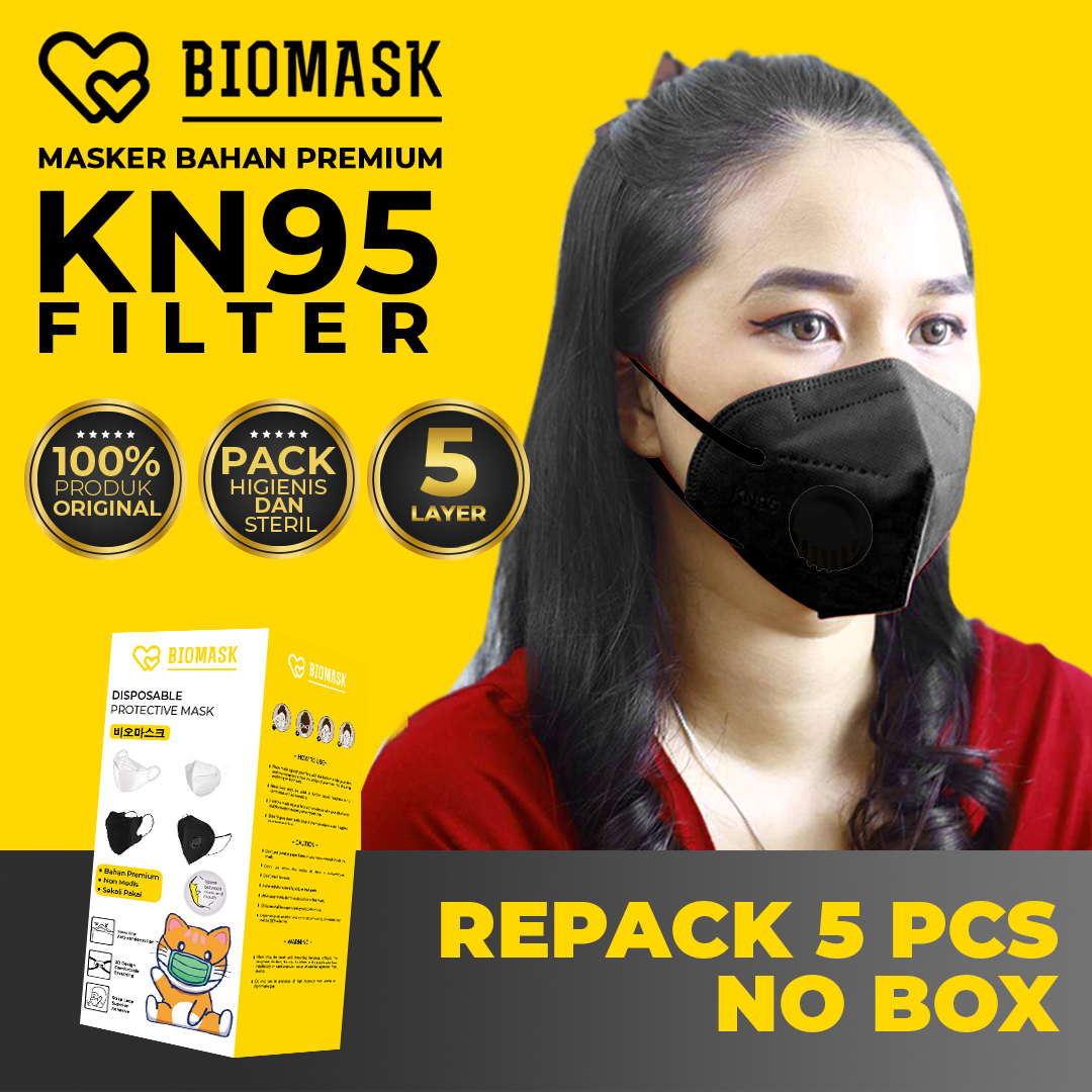 BIOMASK - Masker KN95 Respirator BISA PILIH WARNA YA HITAM / PUTIH - 5 ...