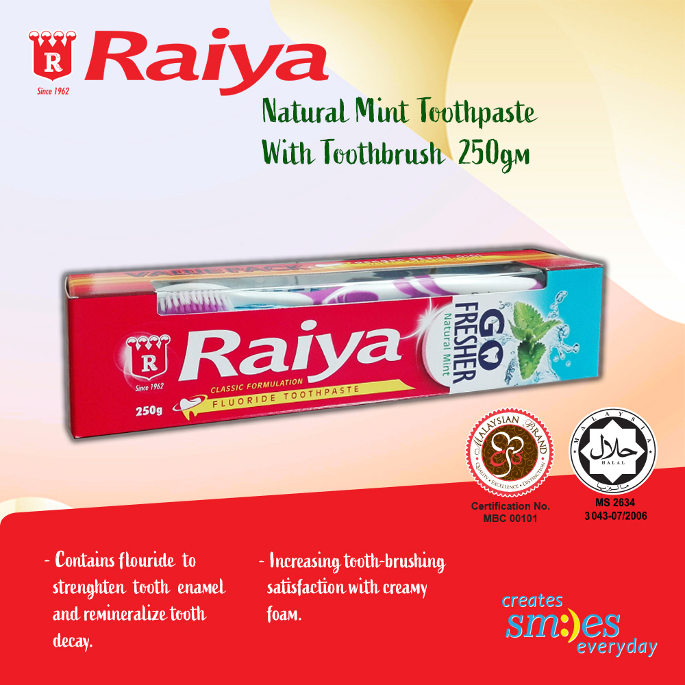 Raiya Go Fresher Natural Mint Toothpaste 250gm With Toothbrush | Lazada