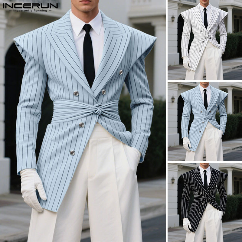 INCERUN Casual Blazer For Men Stylish Deconstructed Stripe Long Sleeve ...