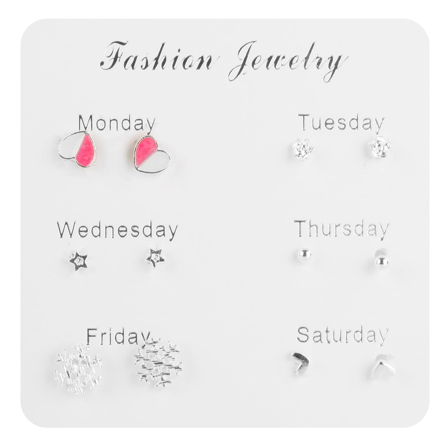 6 Pairs One Week Stud Earrings Sweet Korean Style Earrings Set For ...
