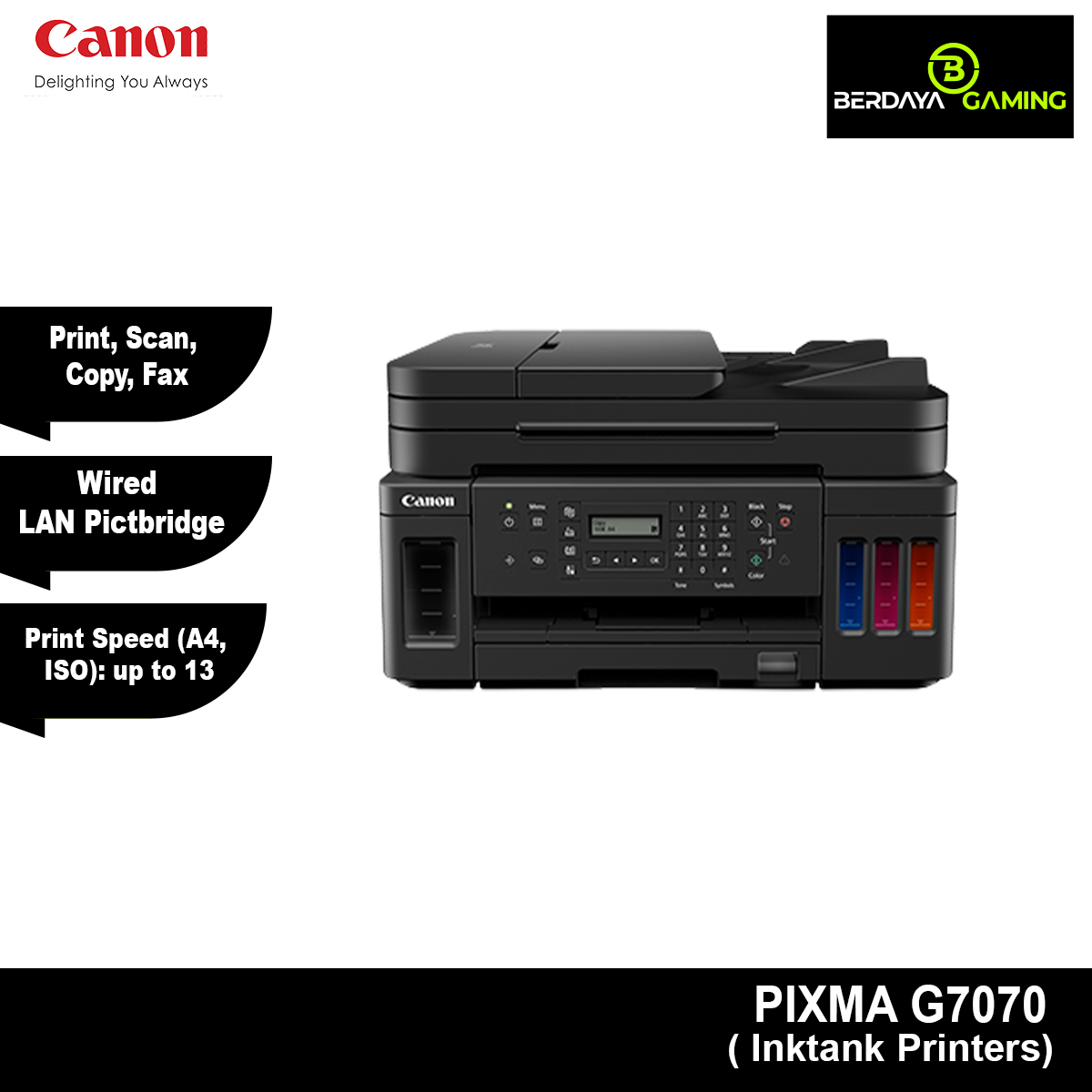 CANON PIXMA G7070 REFILLABLE INK TANK WIRELESS AIO WITH FAX PRINTER ...