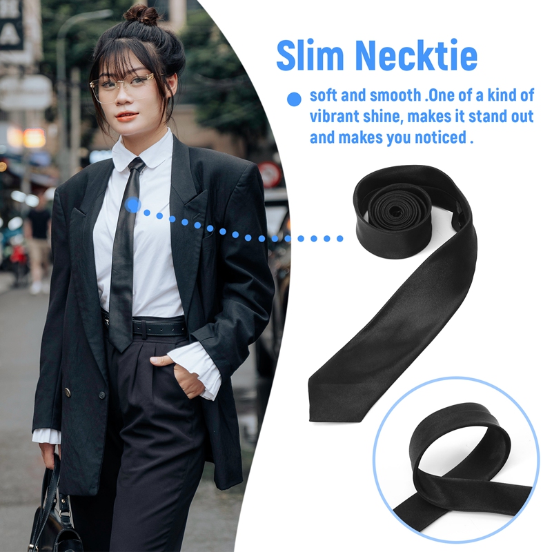 (FIVQ) Unisex Casual Necktie Skinny Slim Narrow Neck Tie - Black ...