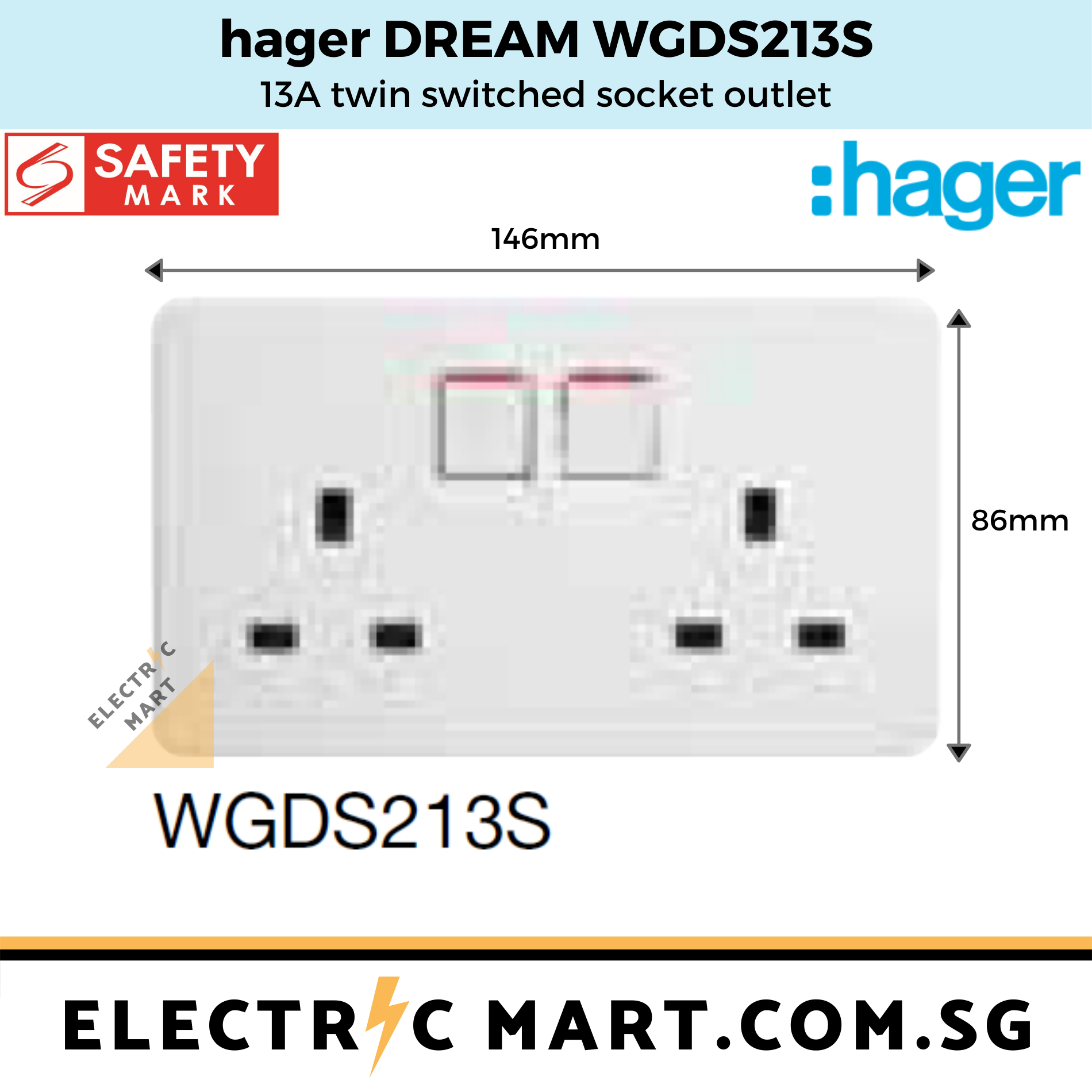 Hager Dream WGDS213S 13A Twin Switched Socket Outlet c/w M3.5 x 27mm ...
