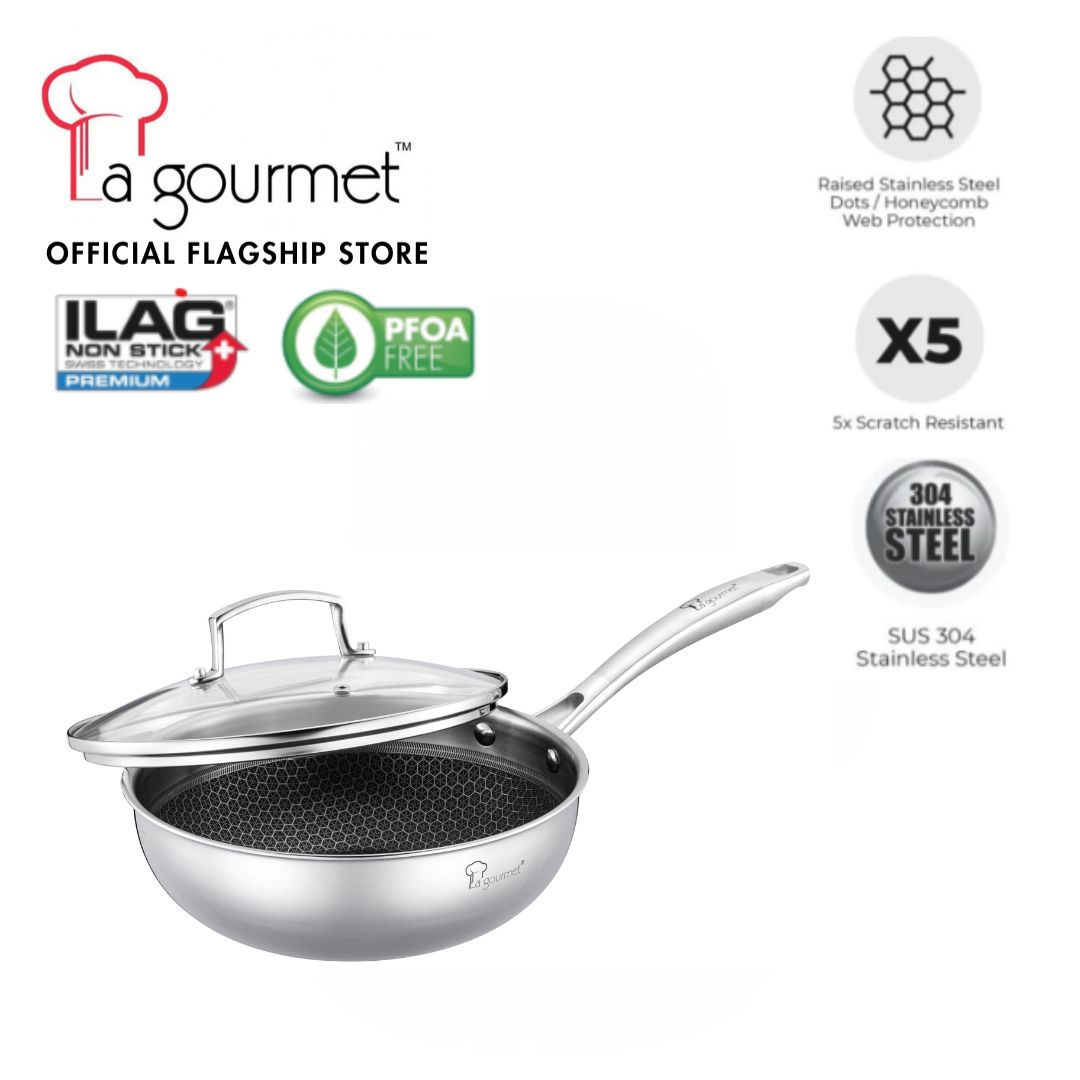 La gourmet Galactic Honeycomb 24cm Wok with Glass Lid (Induction ...