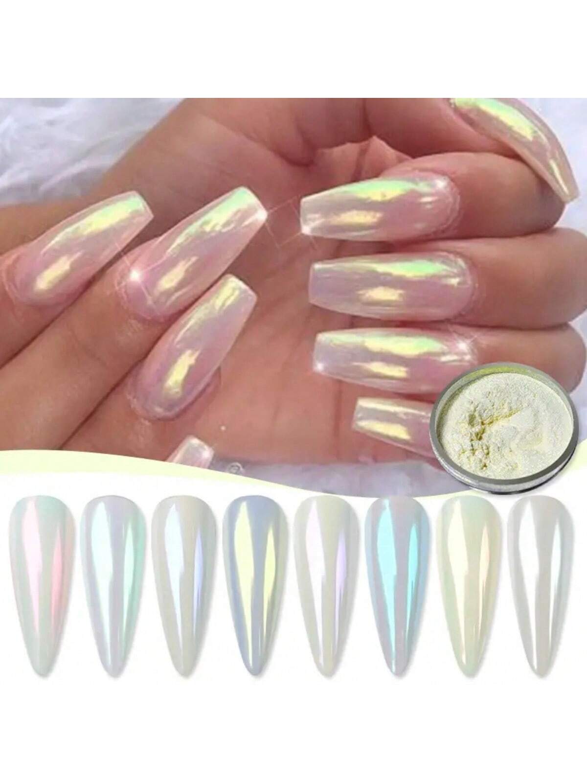 6 Colors/Set White Chrome Powder, Pearl Shimmer Chrome Powder With ...