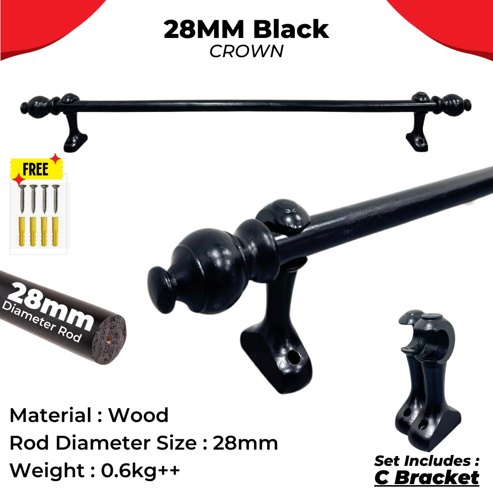 SUPERSAVE Wooden Curtain Rod 28mm Heavy Duty Wooden Rod Solid Rod ...