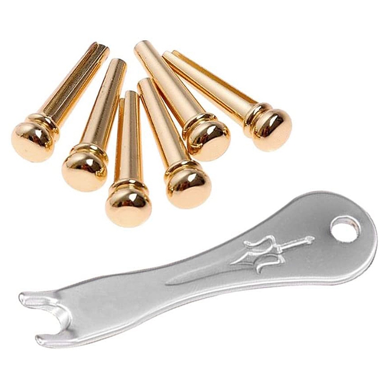 Guitar Bridge Pins 6Pcs Brass Endpin for Acoustic Guitar with Guitar Bridge Pin Puller - MixASale