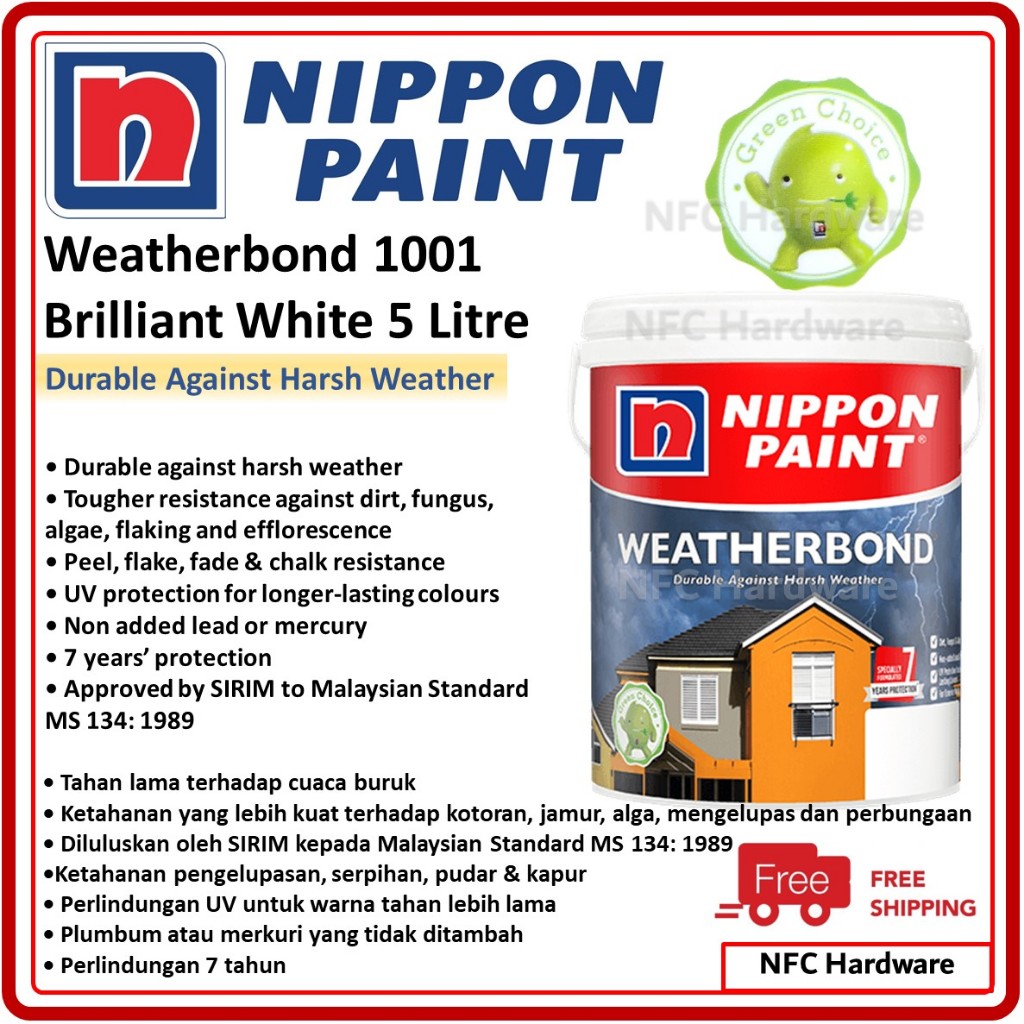 NIPPON PAINT Weatherbond 1001 Brilliant White 5 Litre | Lazada