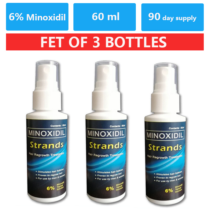 Minoxidil Strands (3 bottles) 6% Minoxidil Topical Solution (60ml per ...