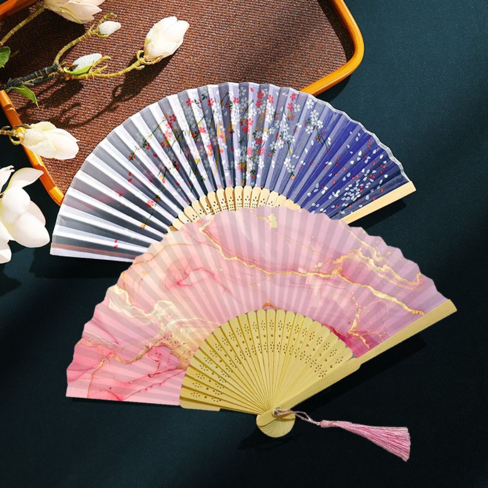 Portable Colorful Tassel Bamboo Folding Fan Gilding Elegant Antiquity ...