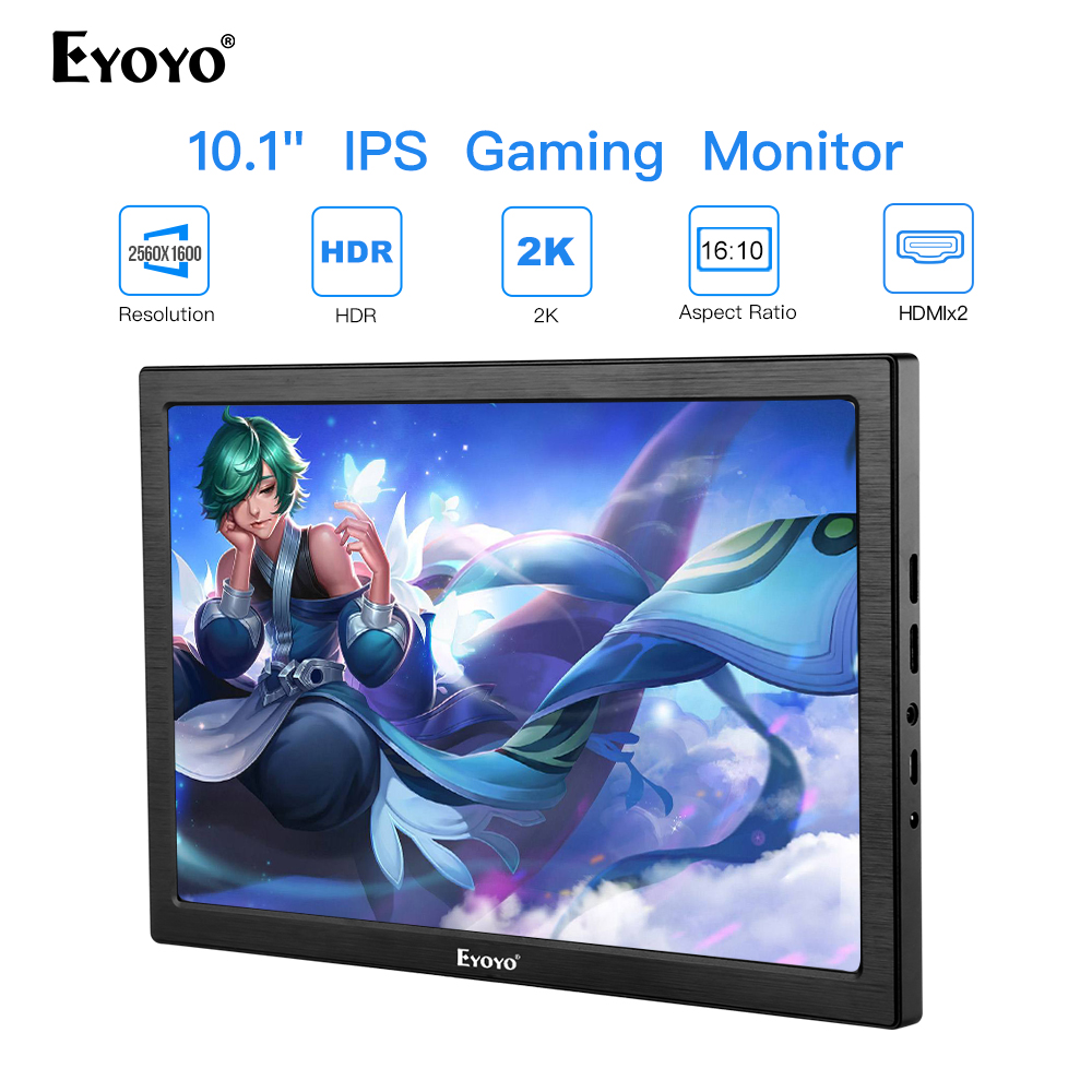 Eyoyo จอภาพเล่นเกม HDMI แบบพกพา,Eyoyo 10นิ้ว IPS แบบพกพา Seceond หน้าจอ2560X1600ความละเอียดสูง ...