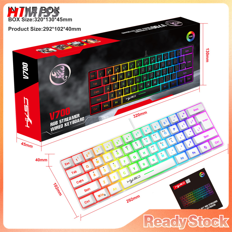 HIMISS V700 Gaming Keyboard Colorful Backlight Mechanical 61 Keys ...