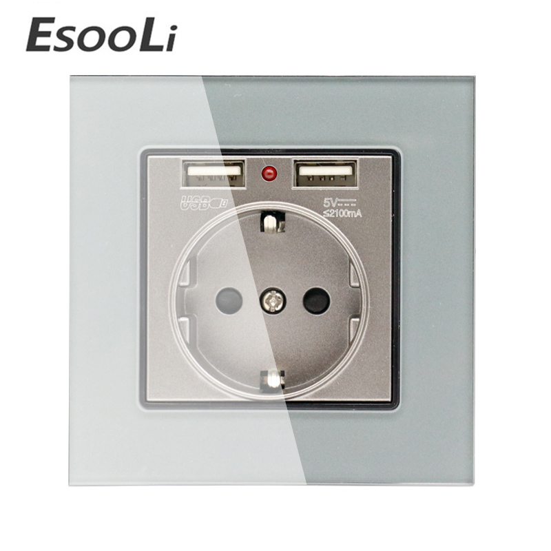 Esooli Wall Power Socket Grounded 16A EU Standard Electrical Outlet ...