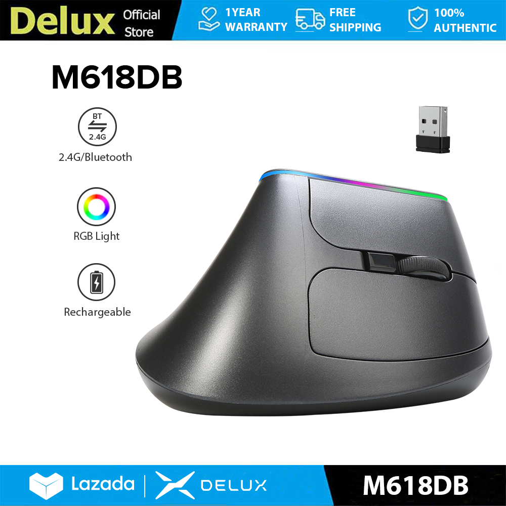 Delux M618DB Wireless Vertical Mouse Ergonomic 6 Buttons MAX 2400DPI 2.4GHz Bluetooth ...