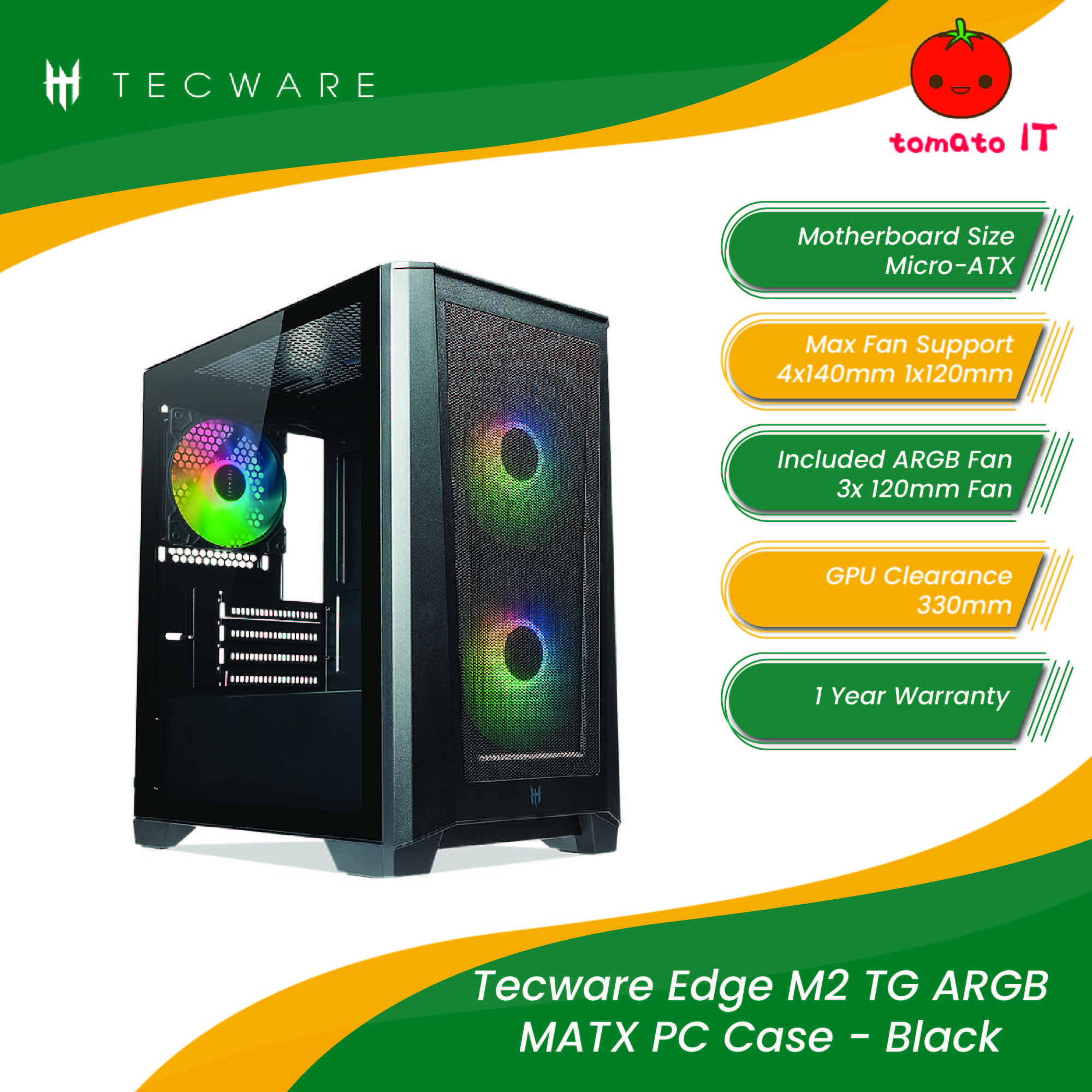 TECWARE EDGE M2 TG ARGB Micro-ATX PC Case - Black | Lazada
