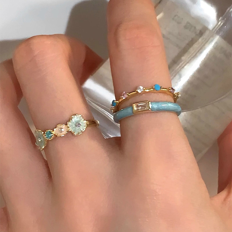 Enacolor 1Pc Enamel Crystal Flower Rings Adjust Crystal Open Rings for ...