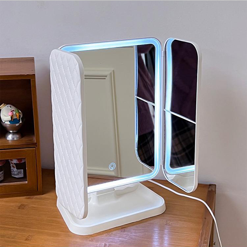 Trifold Makeup Mirror LED Lights Dorm Dressing Mirror Beauty Light up ...