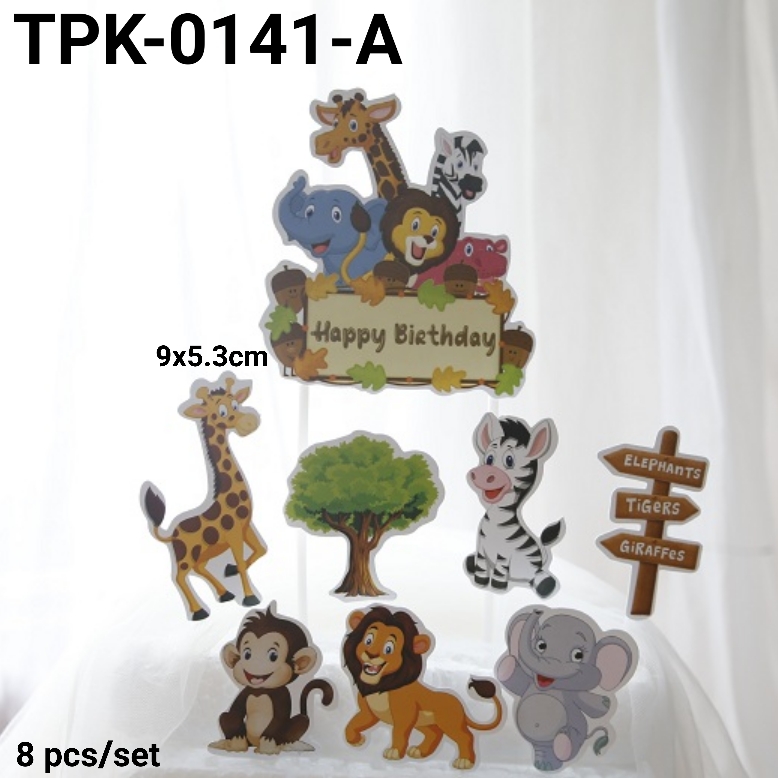 GR-TPK-0141 Cake topper kertas hiasan kue binatang singa gajah jerapah ...