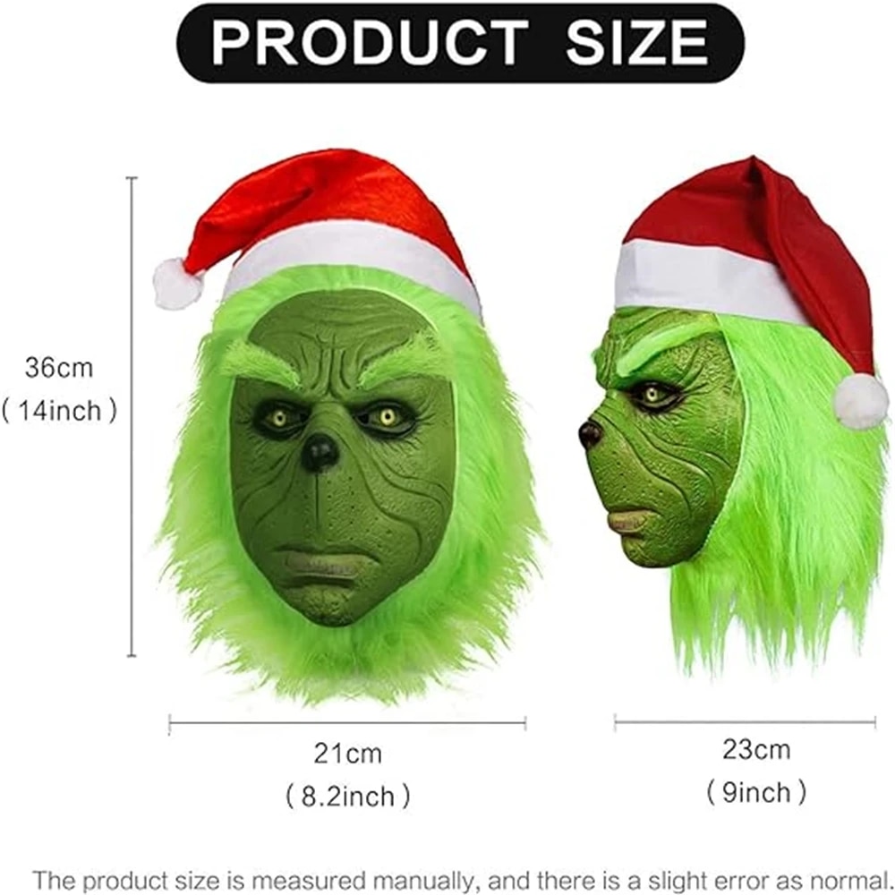 Christmas Green Thief Monster Mask Latex Full Head Mask With Red Santa ...