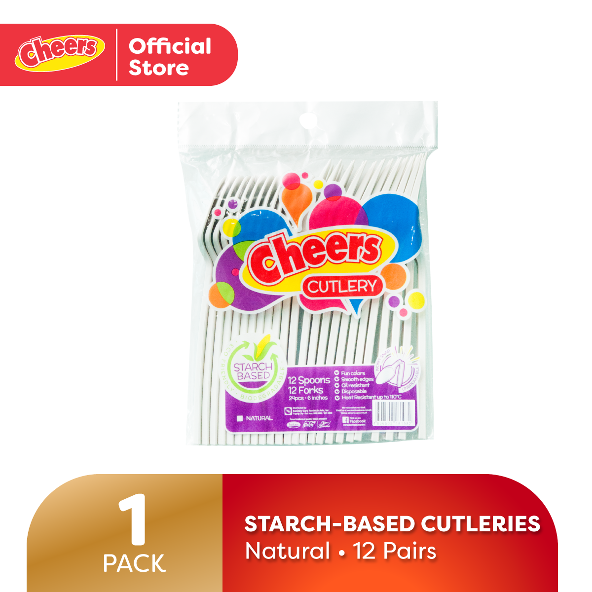 Cheers Starch-based Cutleries Spoon & Fork 12 Pairs - Natural Color (1 ...