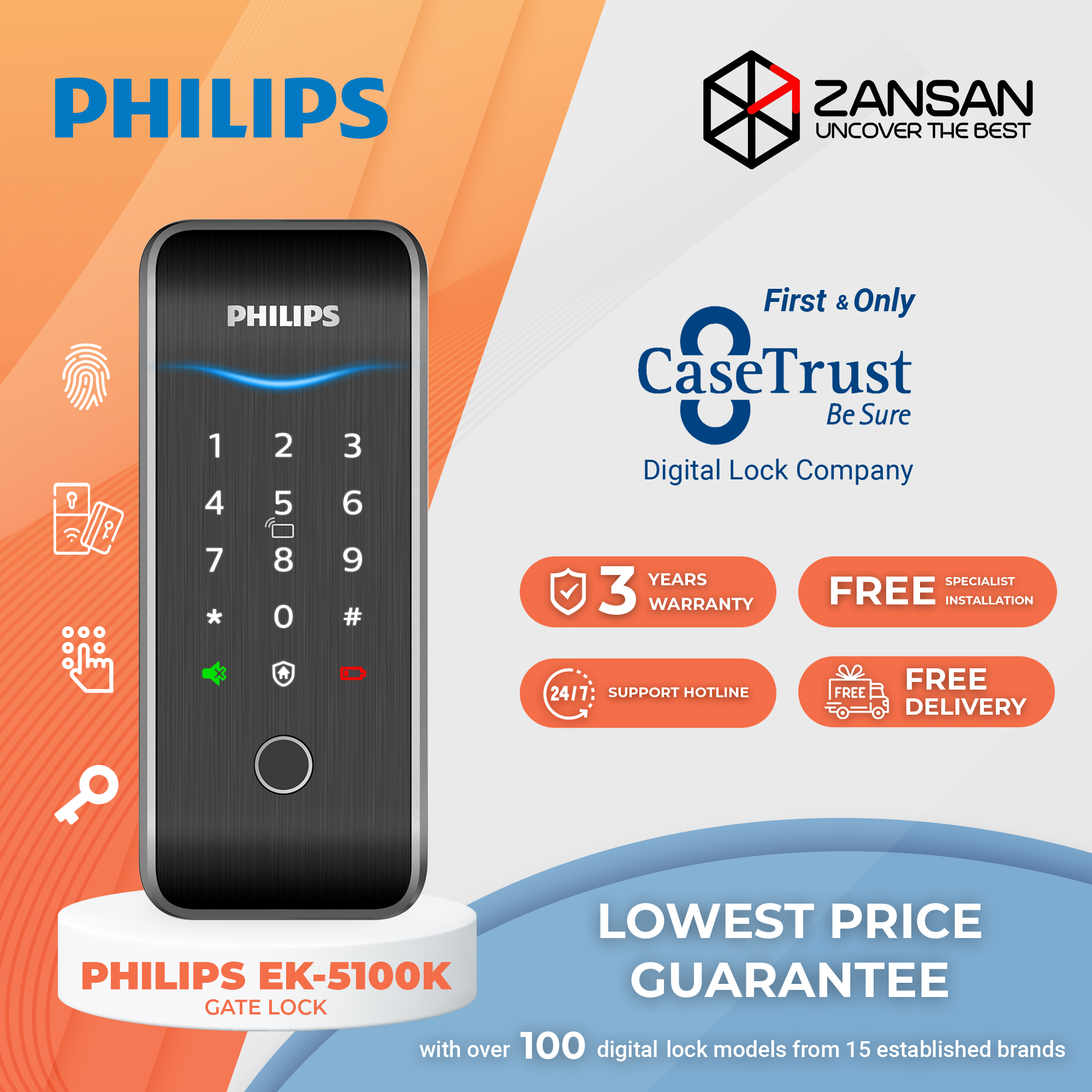 Philips 5100K Digital Gate Lock / Passcode / RFID Card / Fingerprint ...