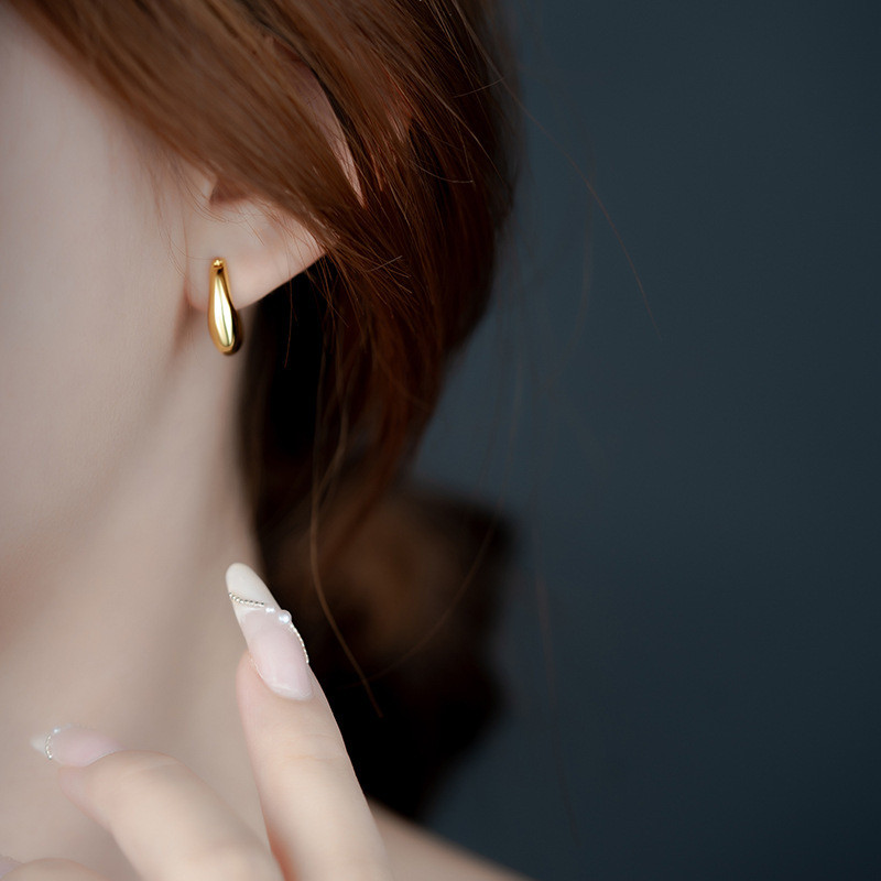 Retro Gold Metal Women French Geometry Hoop Earrings Plain Loop Earrings Simple Fashion Jewelry ...