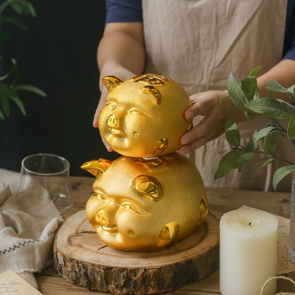 Decorative Pig Mascots Ceramic Piggy Money Bank Beans Container Chinese ...