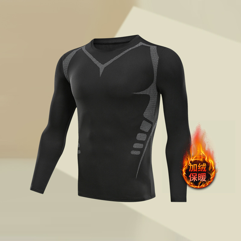 dhfj ชุดฟิตเนสผู้ชายบุขนกำมะหยี่อบอุ่นชุดชั้นในกีฬาฤดูใบไม้ร่วงและฤดู ...