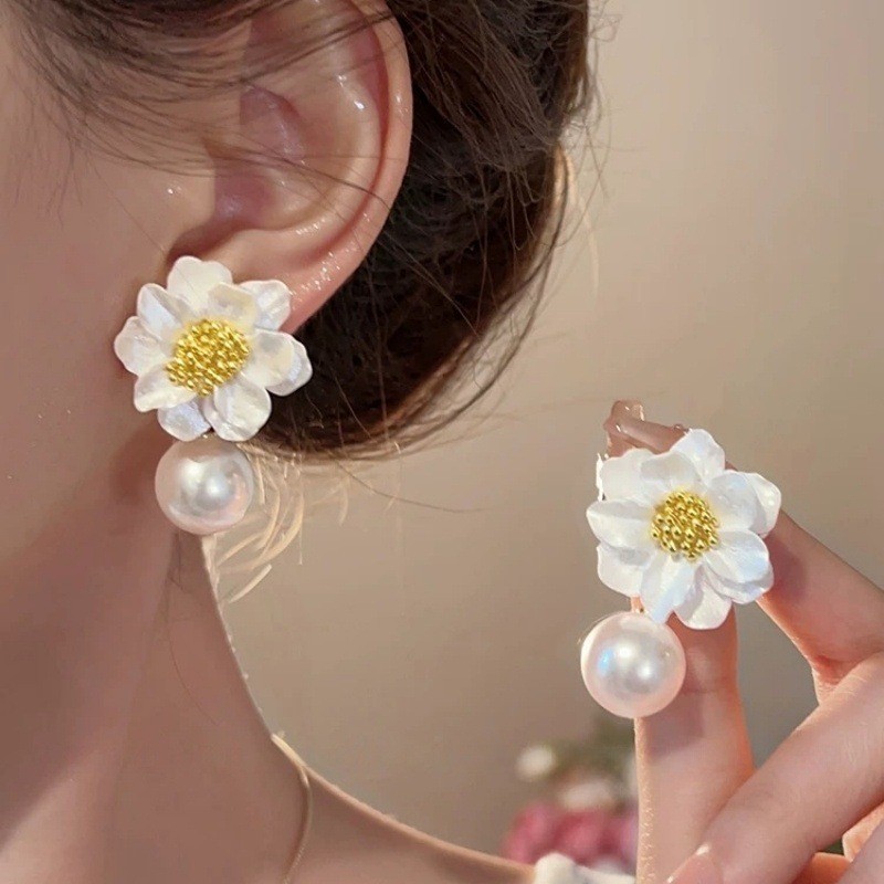 Sweet Girl Delicate Elegant Pearl Flower Earrings Women New Jewelry ...