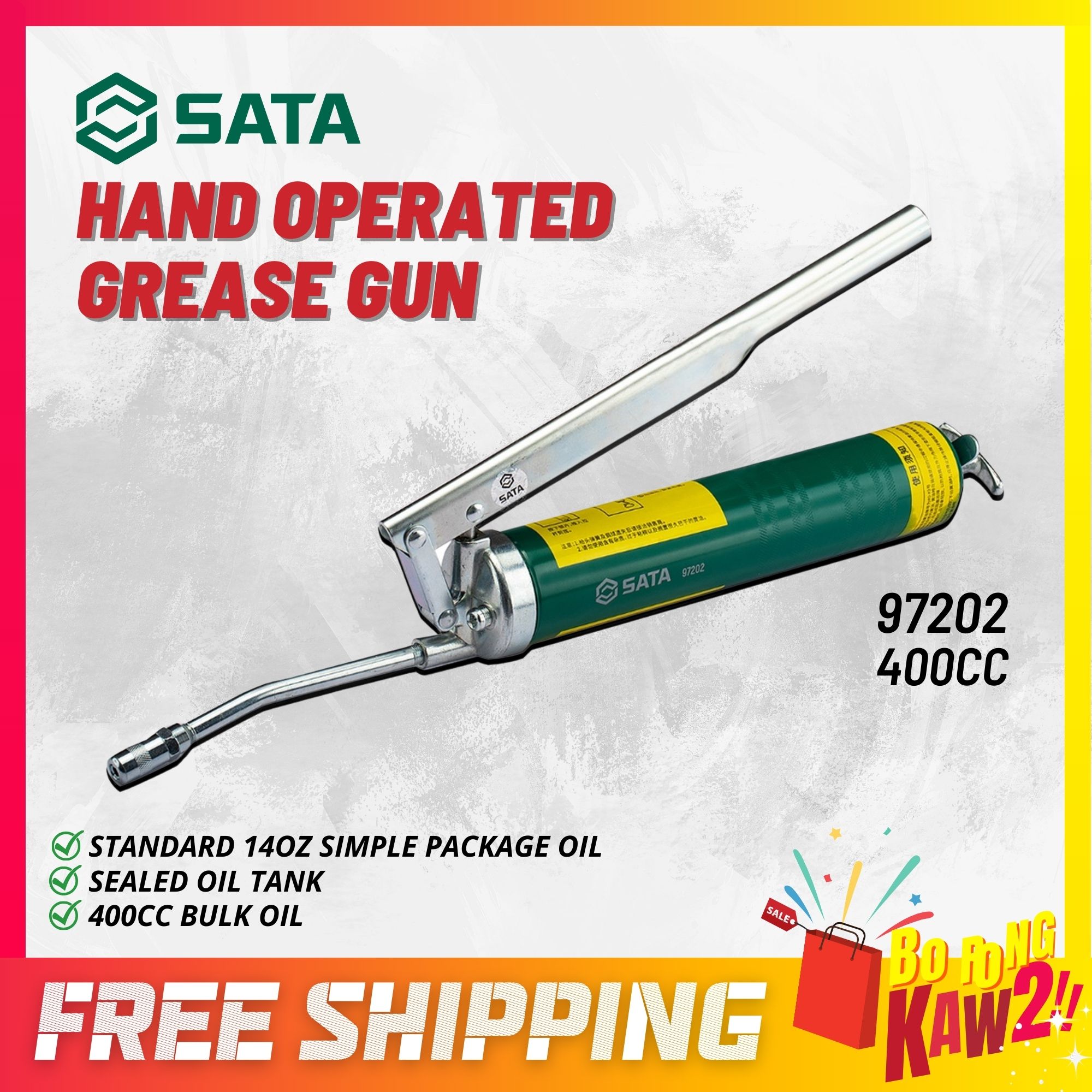 SATA 97202 Hand Operated Grease Gun 400CC / Grease Pump Sealed Oil Tank ...