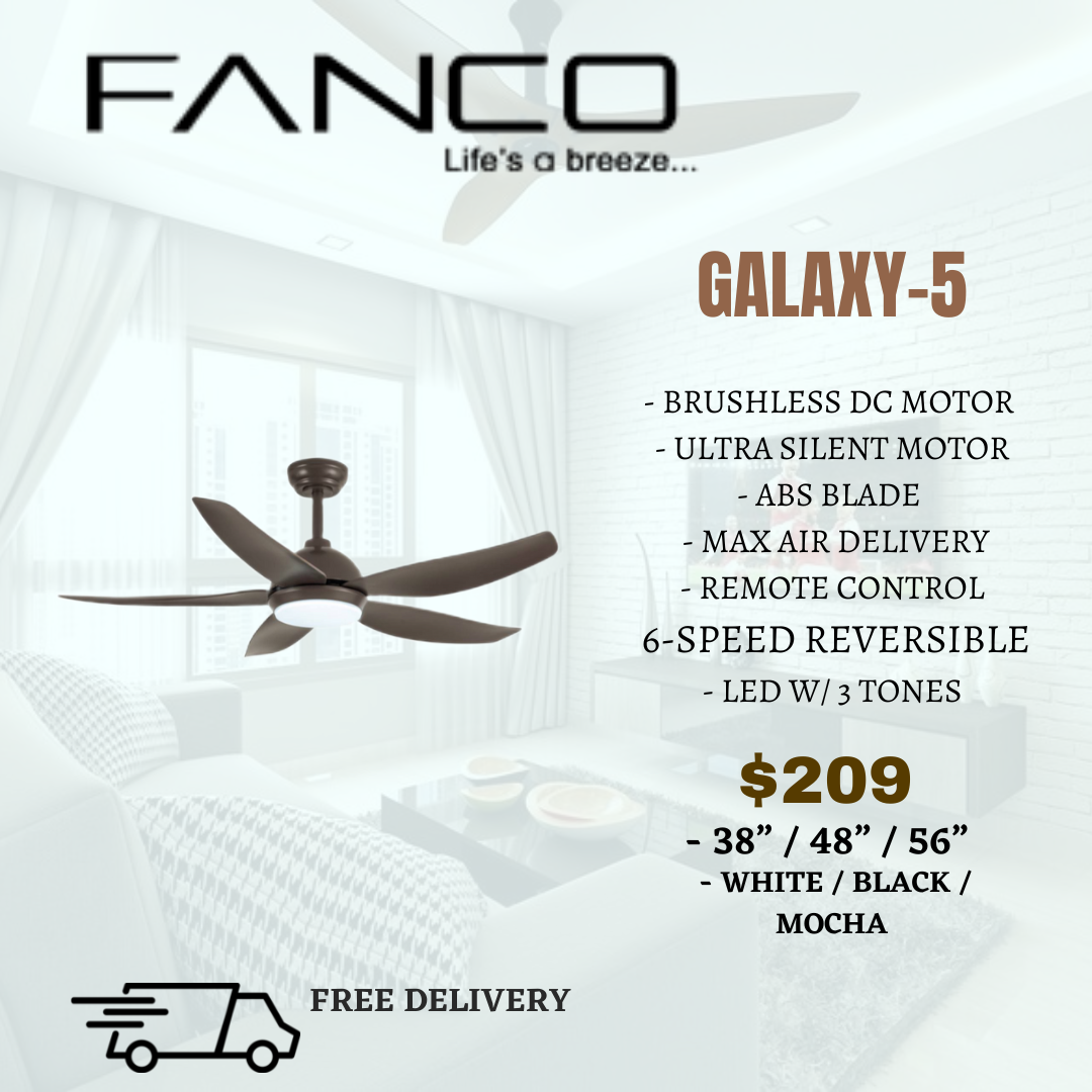 Fanco GALAXY 5 Designer ceiling fan with light, 5 blades, 6 blades, 38 ...