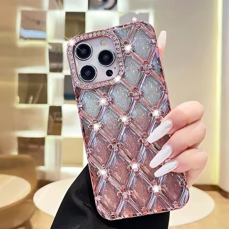 Glitter Plating Diamond Rhombus Clear Case for IPhone 15 pro max Bling Rhinestones Soft Silicone ...