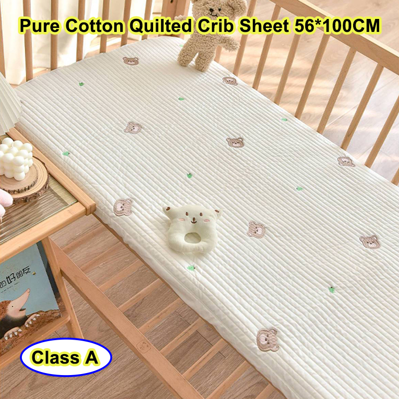 Pure Cotton Quilted Crib Fitted Sheet Cartoon Embroidery Baby Bed ...