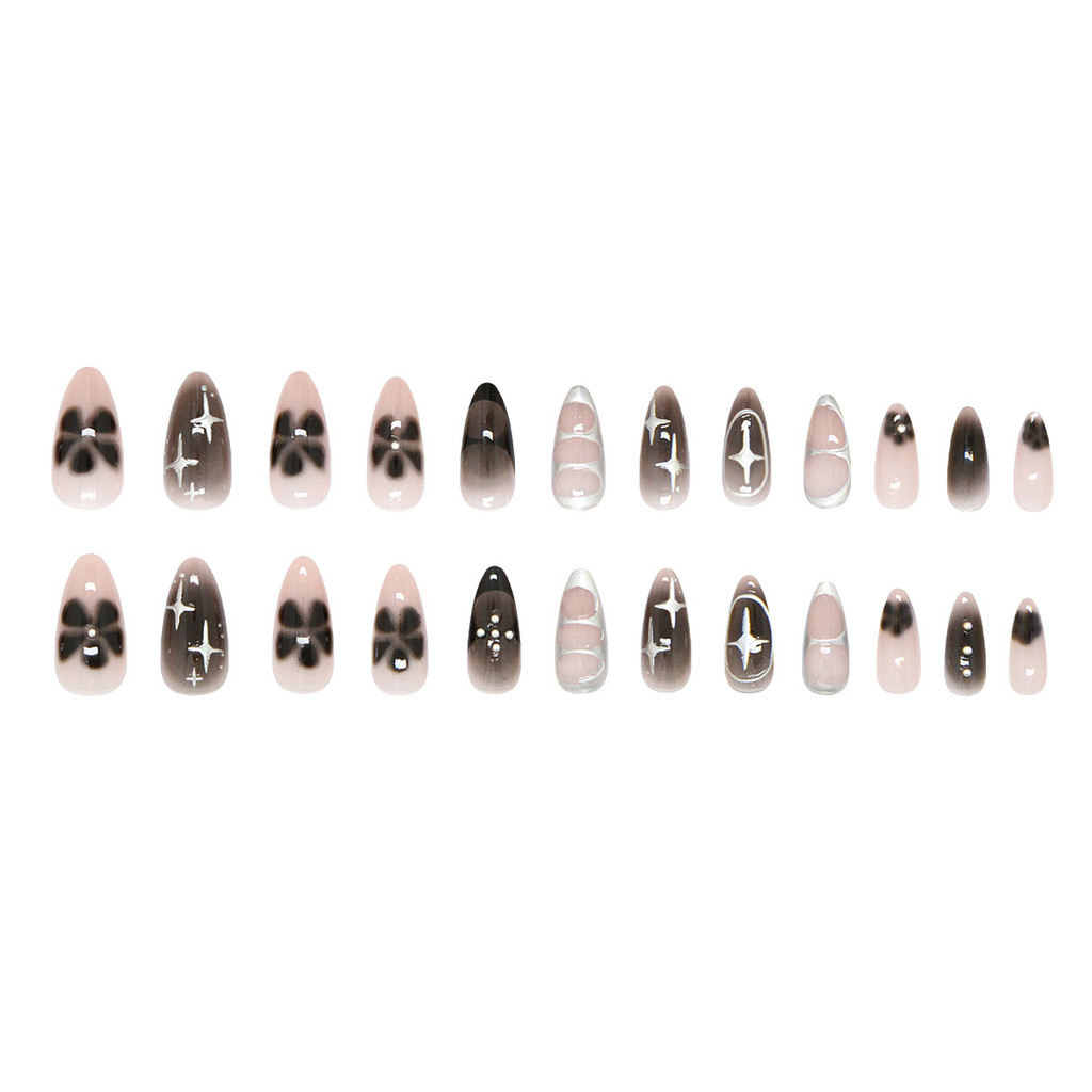 Enacolor 24Pcs Sweet and Cool Black Metal Star Fake Nails with Glue DIY ...