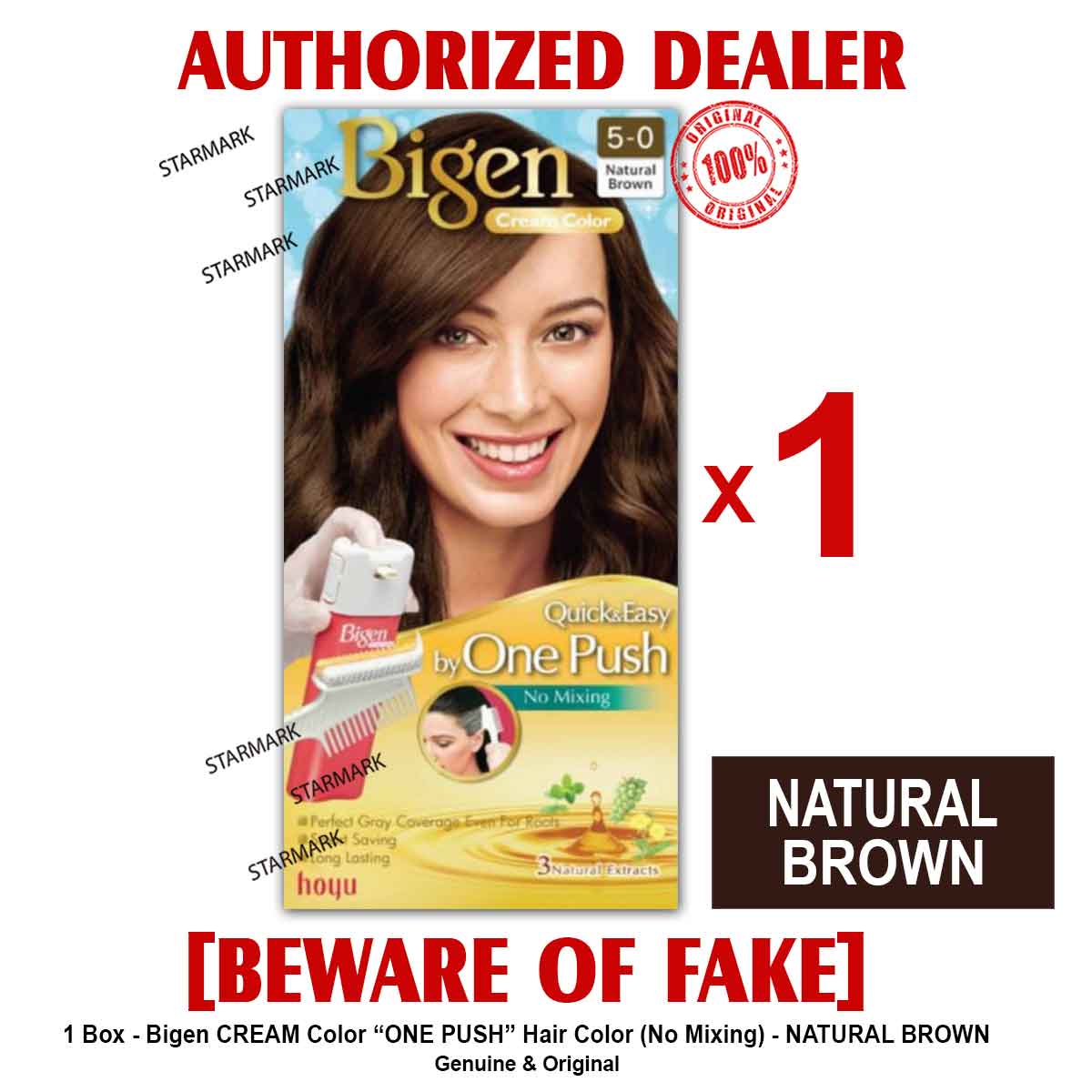 Bigen CREAM Color ONE PUSH Hair Color Unisex NATURAL BROWN (#5-0 ...