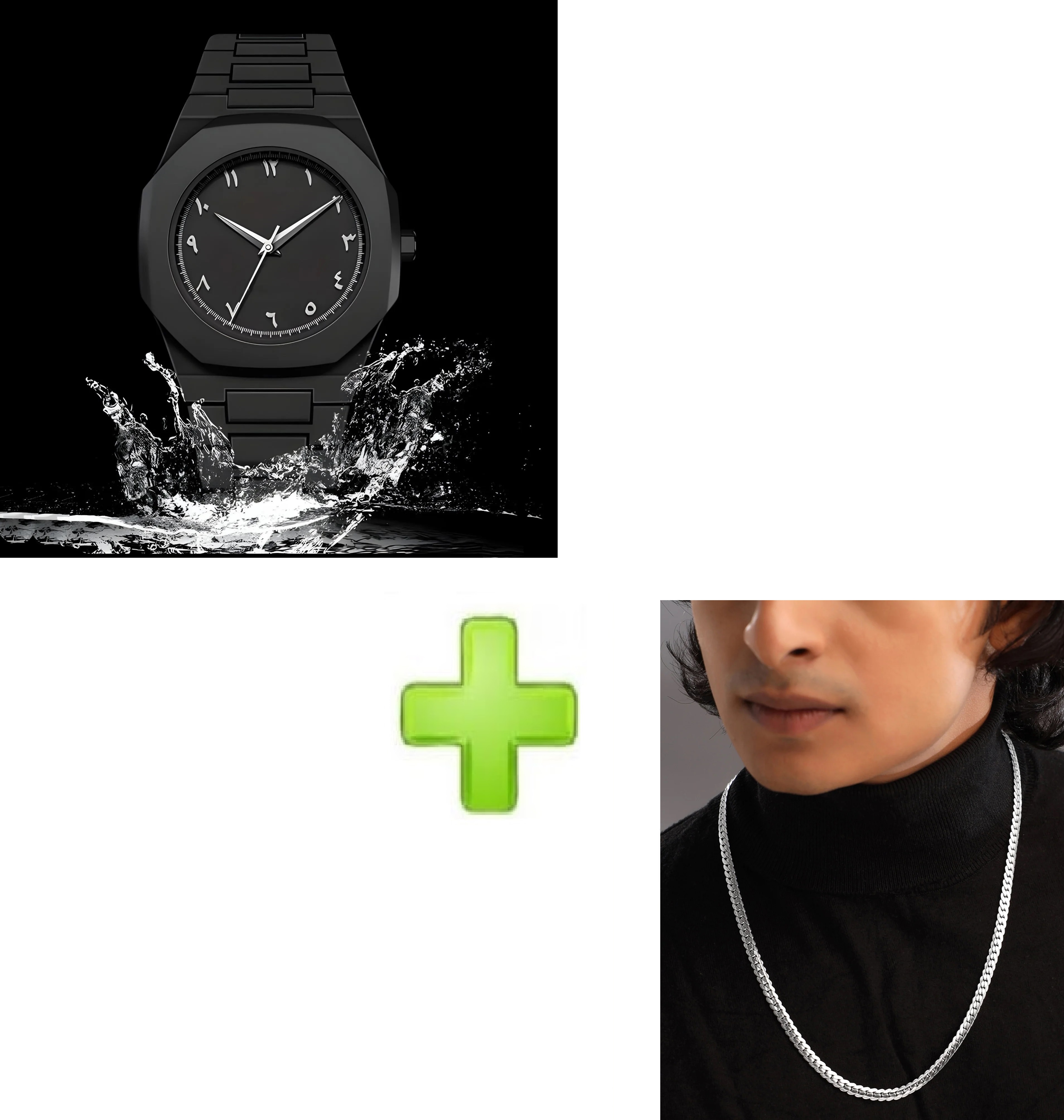 Pack of 02 - Black arabic aura watch for men black dial with Arabic ...