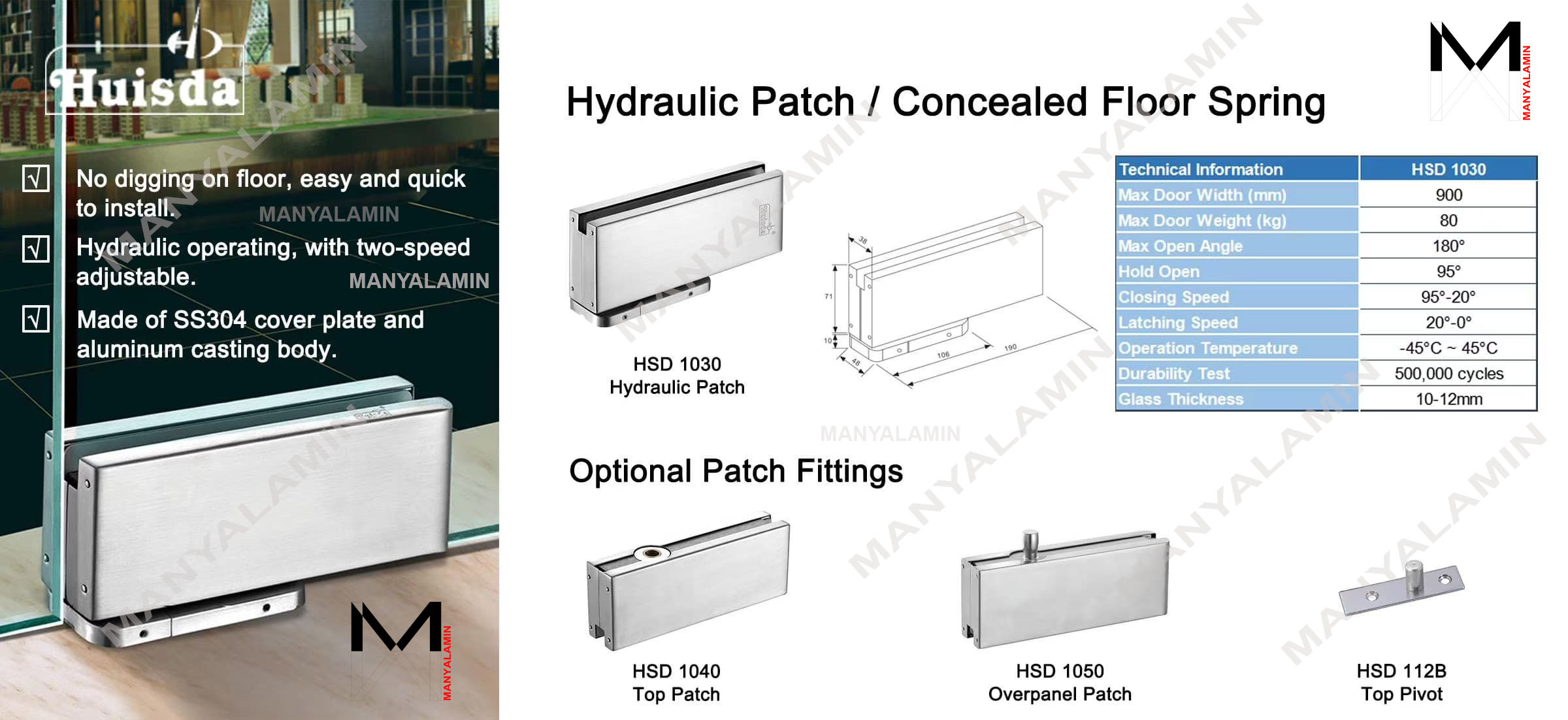 Hydraulic Patch fittings / Concealed floor Hinge 80Kg Capacity for 8 ...