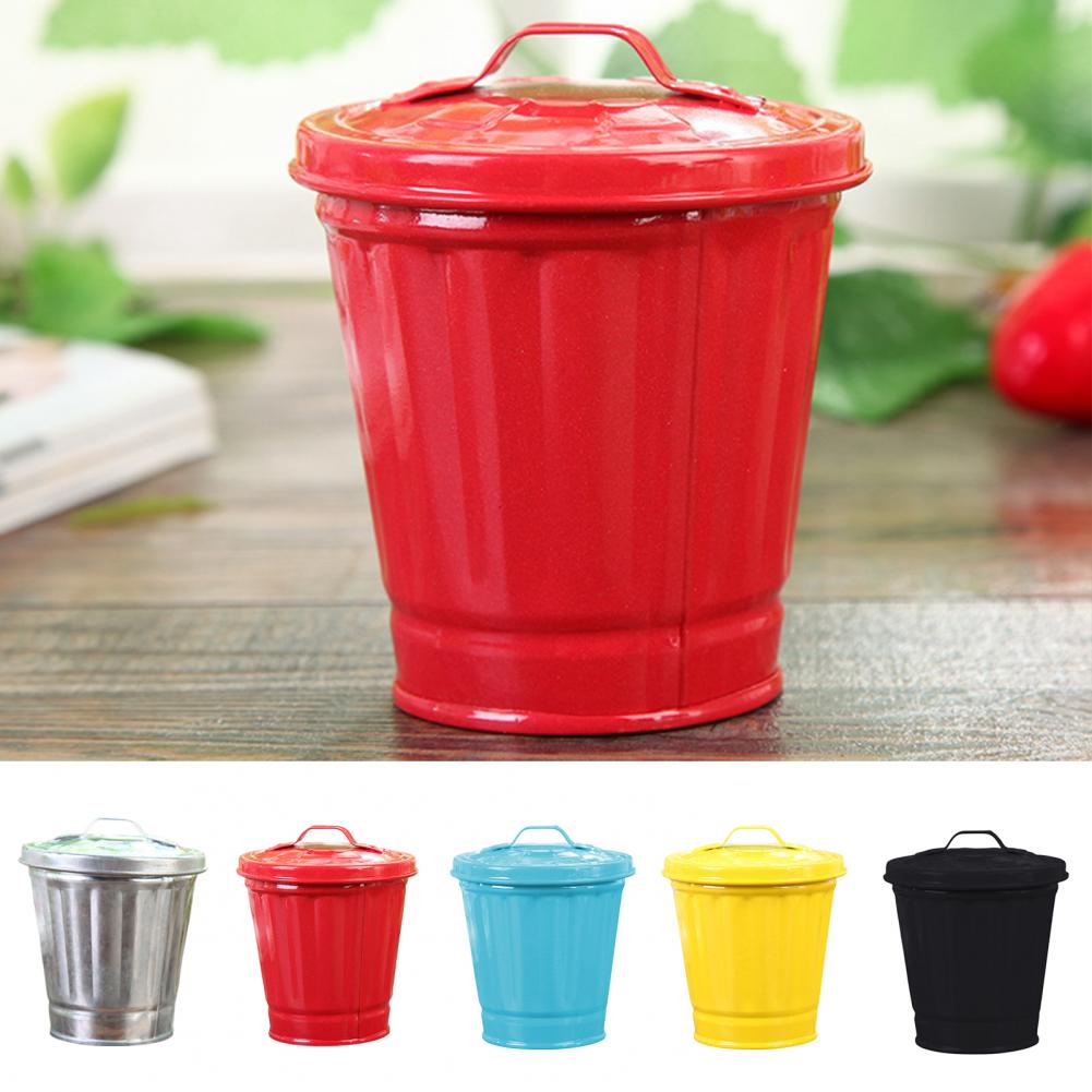 Desk Trash Can Large With Lid Bucket Shape Stainless Garbage Storage ...