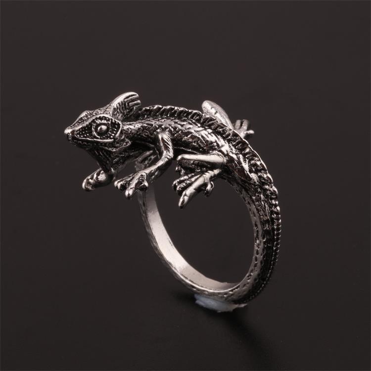 Vintage Punk Hip Hop Animal Gecko Ring Men's Index Finger Alloy Opening ...